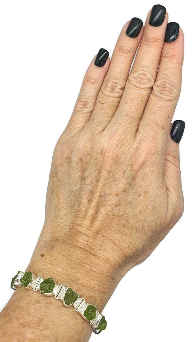 Raw Peridot Bracelet, Sterling Silver, Rough Peridot, August Birthstone ...